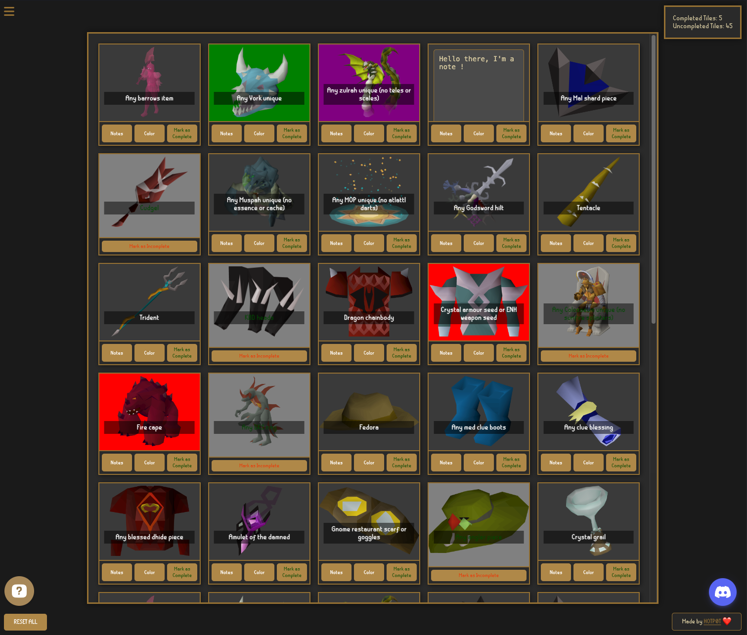 OSRS Bingo Card - Track Your Progress in Old School RuneScape